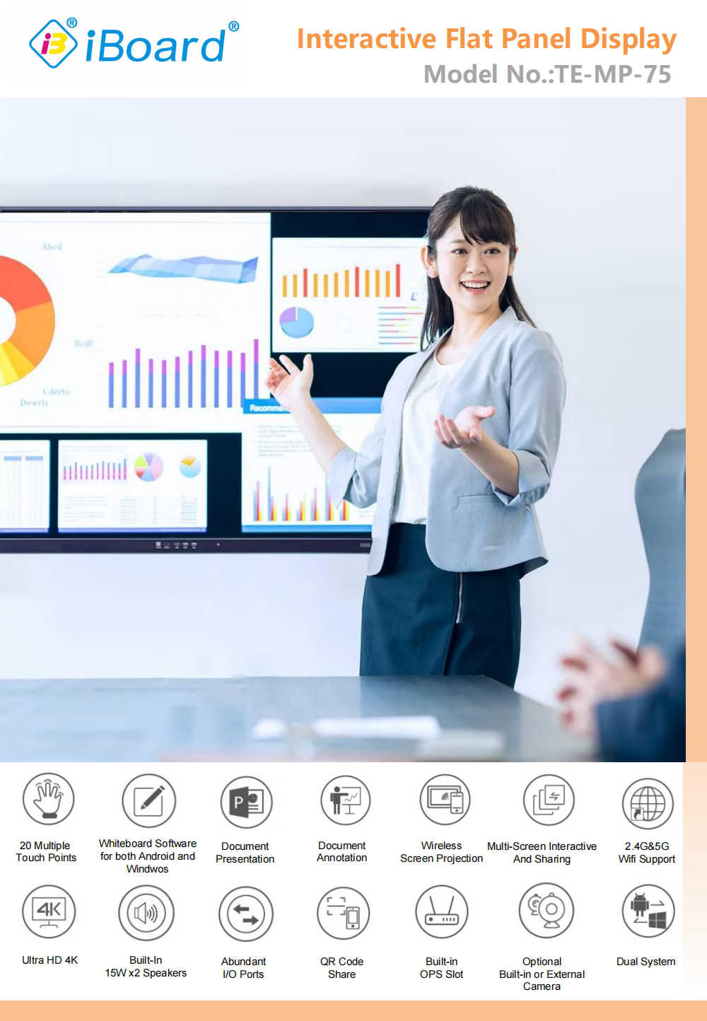 iBoard New TE-MP-75 Interactive Flat Panel for Education_iBoard