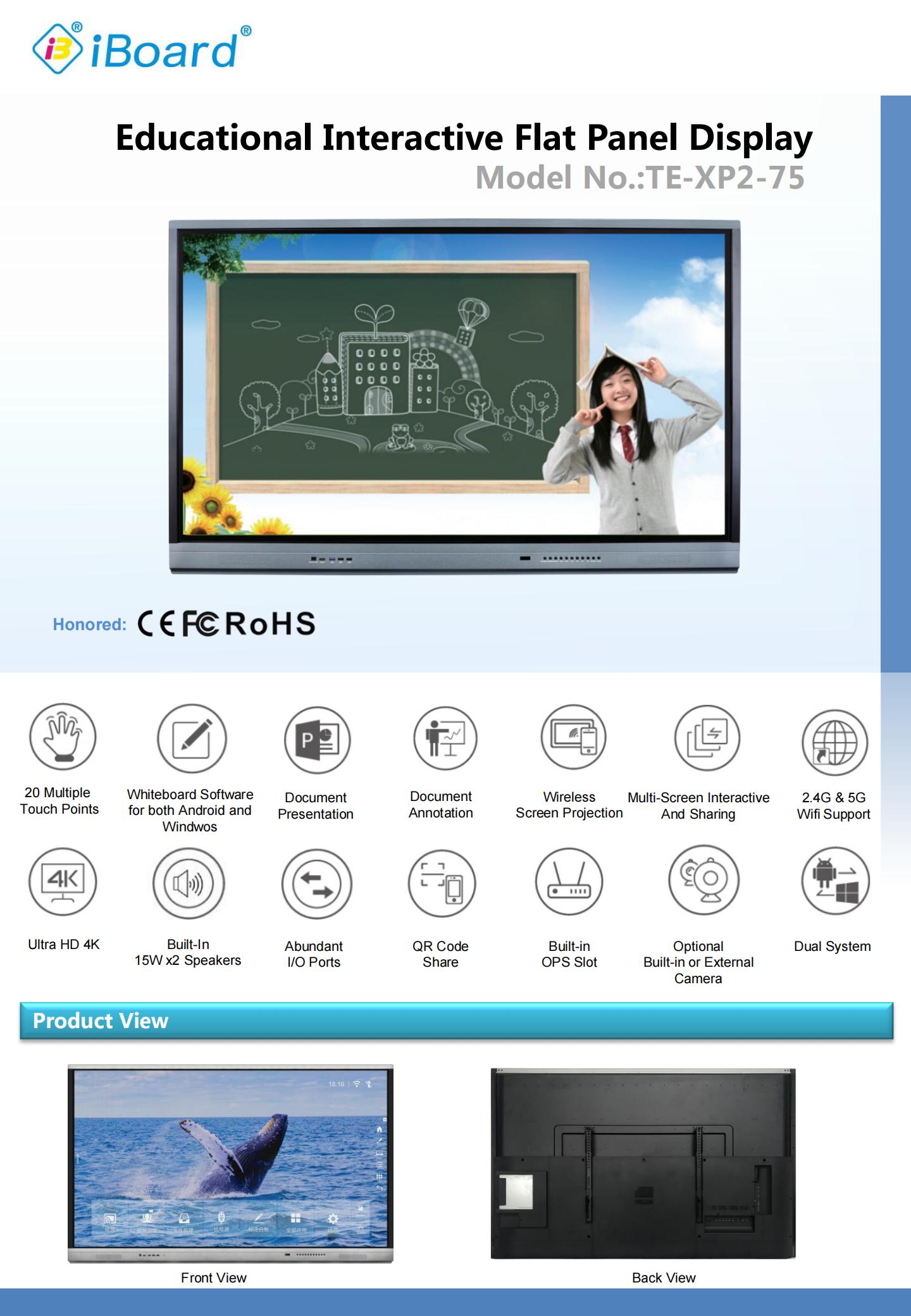 TE-XP2-75 Interactive Flat Panel for Education_iBoard